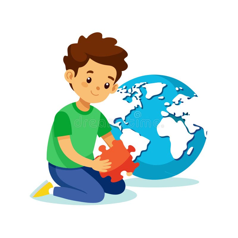 Boy Solving World Puzzle, Global Connection, Unity, and Environment ...