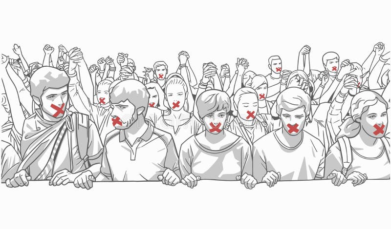 Illustration of Young Crowd Protesting and Holding Hands with Red Tape ...