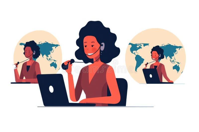 Illustration of a Young Woman Working in an Office at a Computer Stock ...