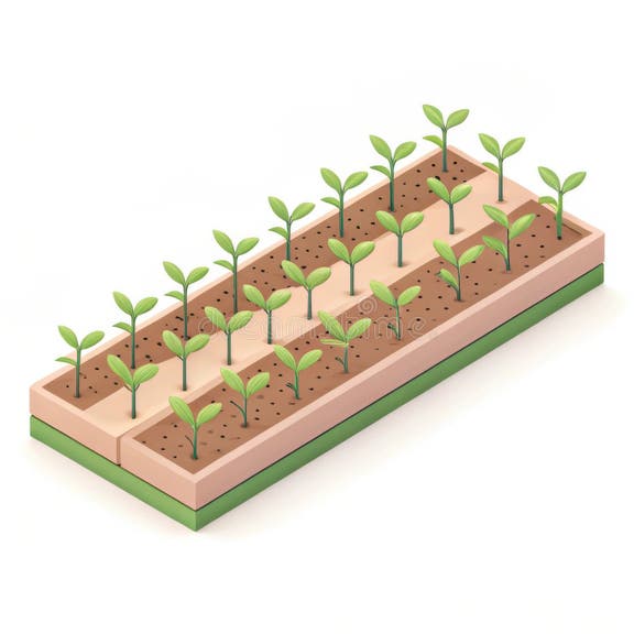 Illustration of Young Green Sprouts Growing in Two Neat, Aligned Rows ...
