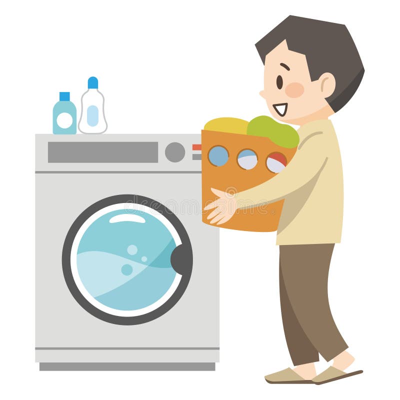 Illustration of a Young Man Doing Laundry Stock Vector - Illustration ...