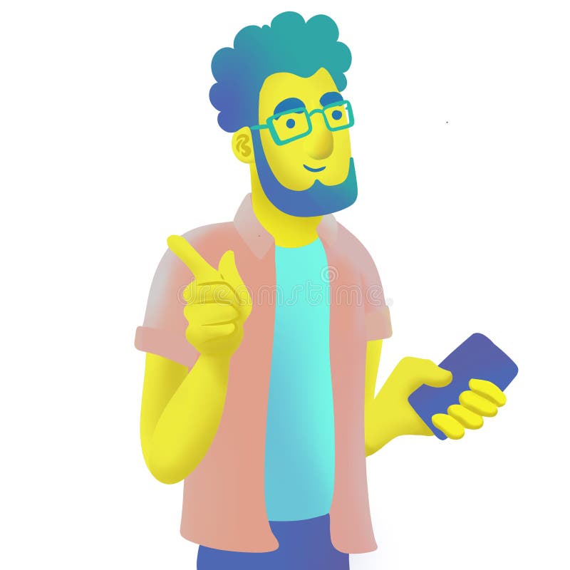 Illustration Of A Young Man Holding A Phone Stock Illustration