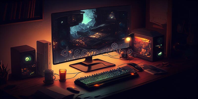 Illustration of Young Man Playing Game in Desktop at Bedroom Stock ... Illustration of Young Man Playing Game in Desktop at Bedroom Stock ...