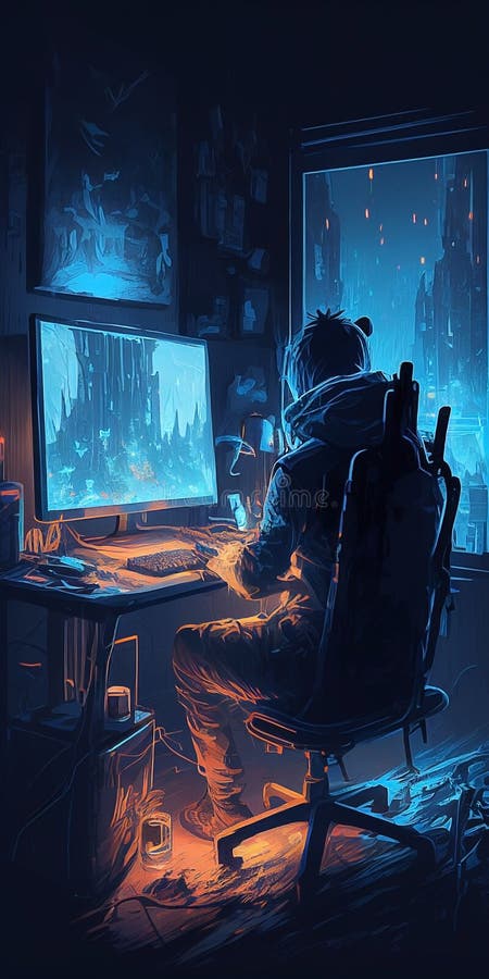 Illustration of Young Man Playing Game in Desktop at Bedroom Stock ... Illustration of Young Man Playing Game in Desktop at Bedroom Stock ...