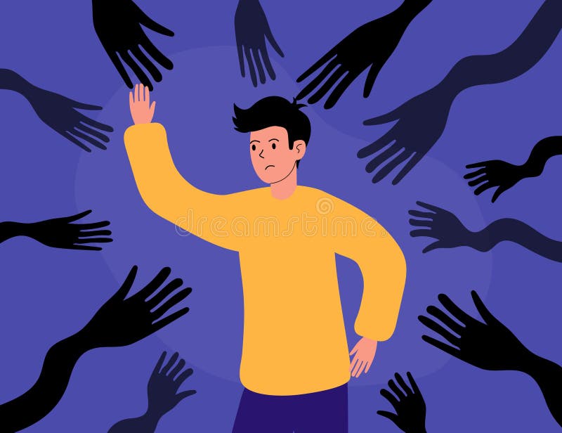 Illustration of a Young Man Pushing Away Dark Hands in a Symbolic ...