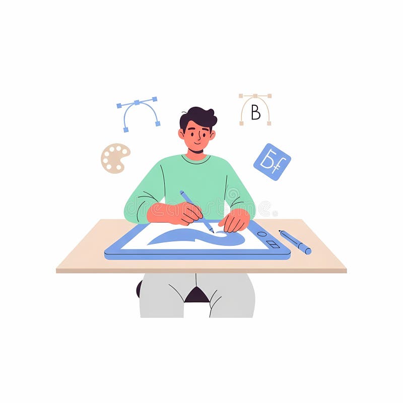 Graphic Designer at Work stock illustration. Illustration of creative ...