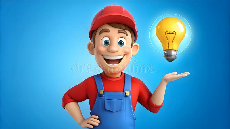 Illustration of Young Mechanic with Light Bulb Above His Head. Idea ...