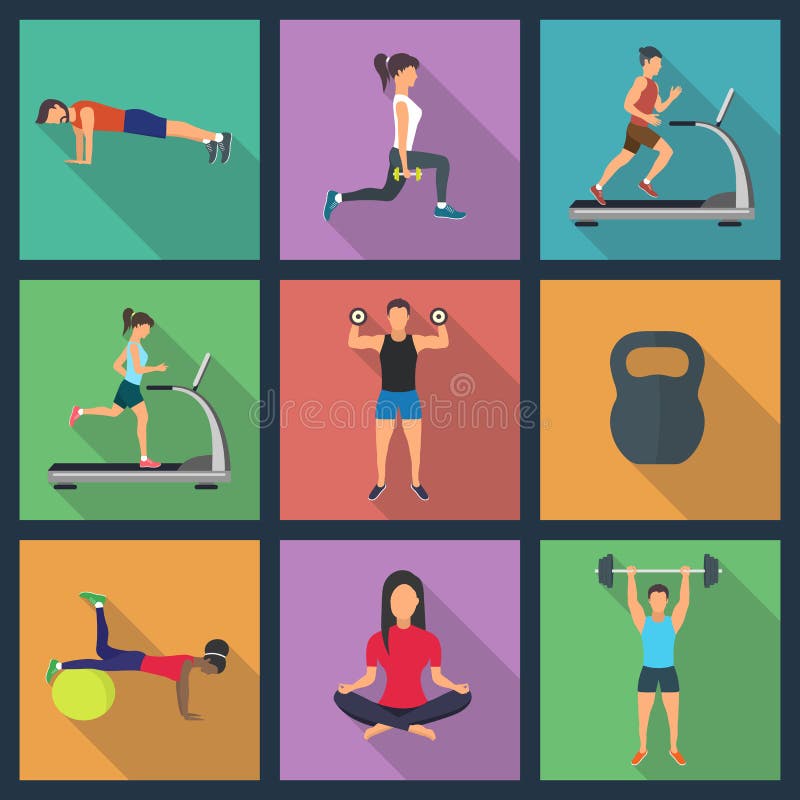 Illustration of Young People Doing Workout with Equipment. Stock Vector ...