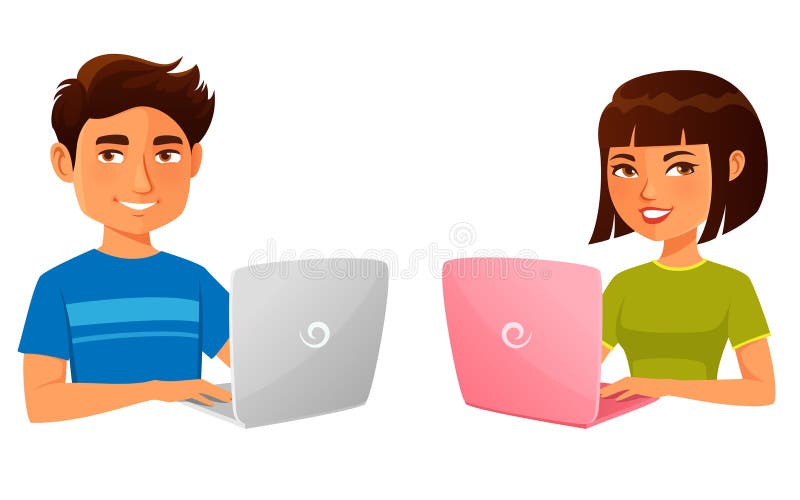 Illustration of Young People Using Laptop, Chatting or Browsing ...