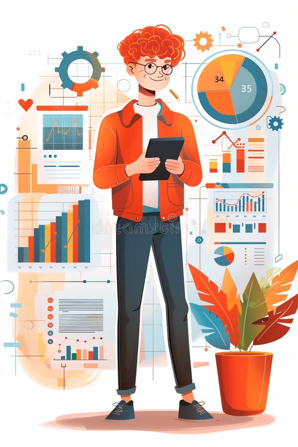 Illustration of a Young Professional Man with Red Hair Standing in ...