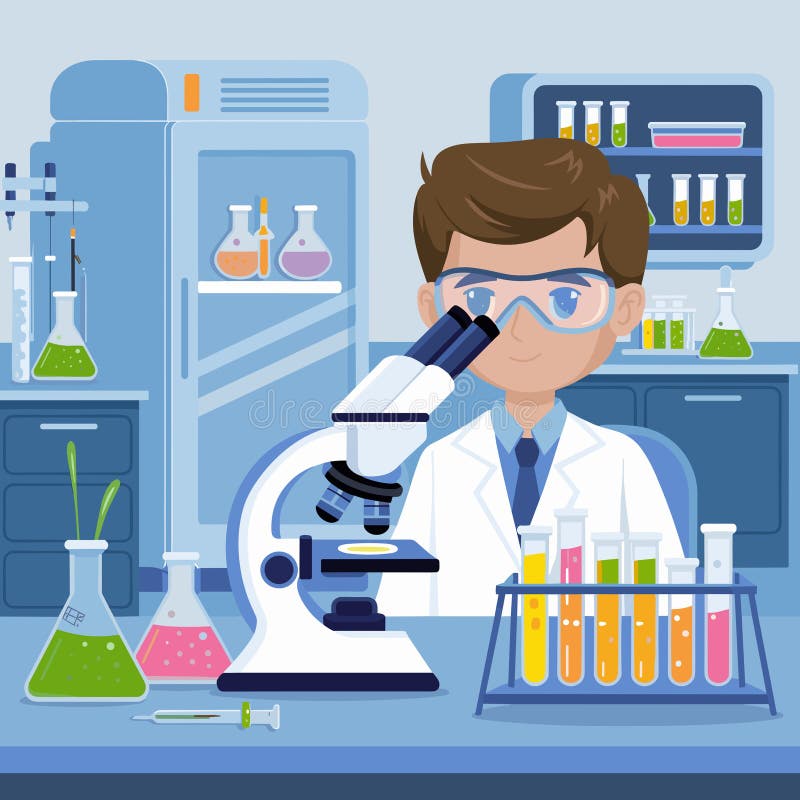 Young Scientist in a Lab: Exploring Chemistry with a Microscope Stock ...