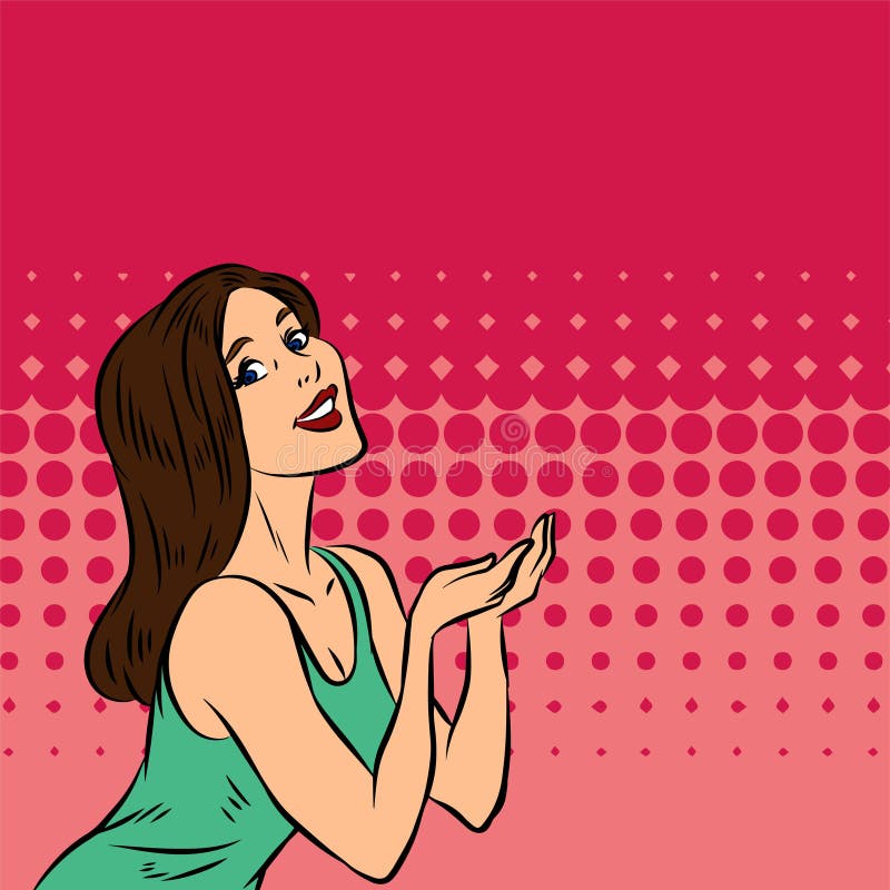 Illustration Of A Young Slim Female Close Up With Presenting Hand