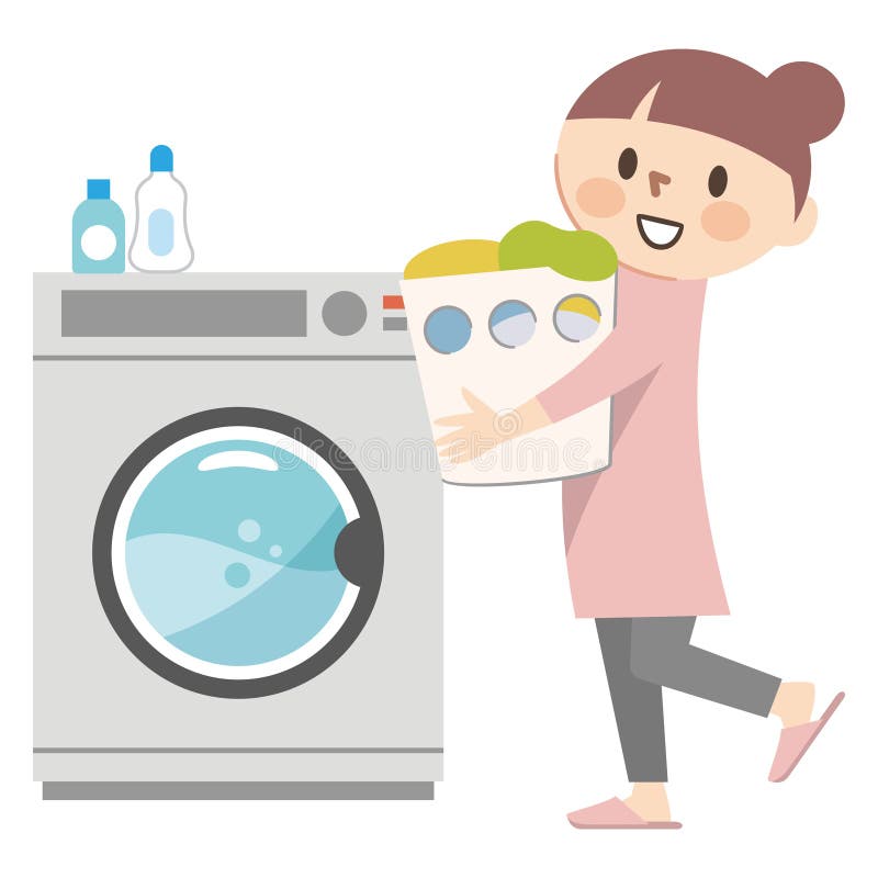 Illustration of a Young Woman Doing Laundry Stock Vector - Illustration ...