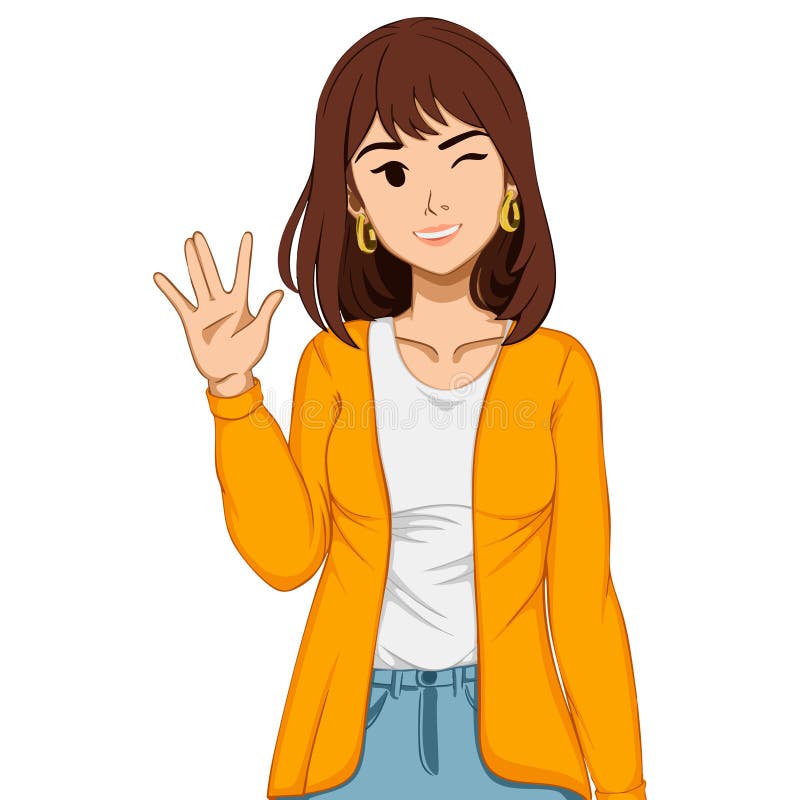 Illustration of Young Woman Waving Hand Stock Vector - Illustration of ...