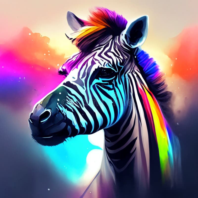 Zebra Head on Colorful Rainbow Background. 3d Render Illustration Stock ...