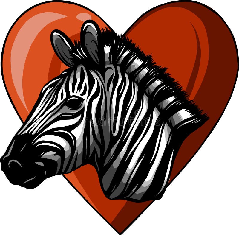 Vector Illustration of Zebra Head on Heart Stock Vector - Illustration ...