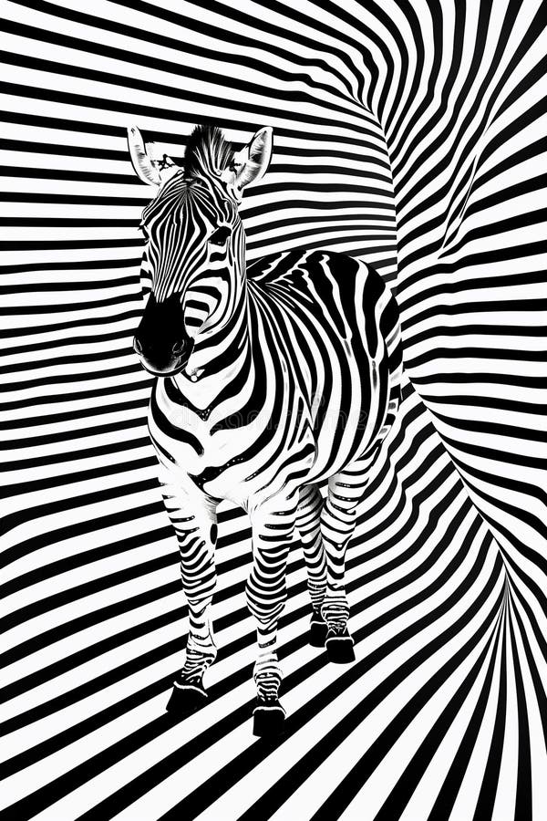 Illustration of a Zebra Walking into an Optical Illusion of Black and ...