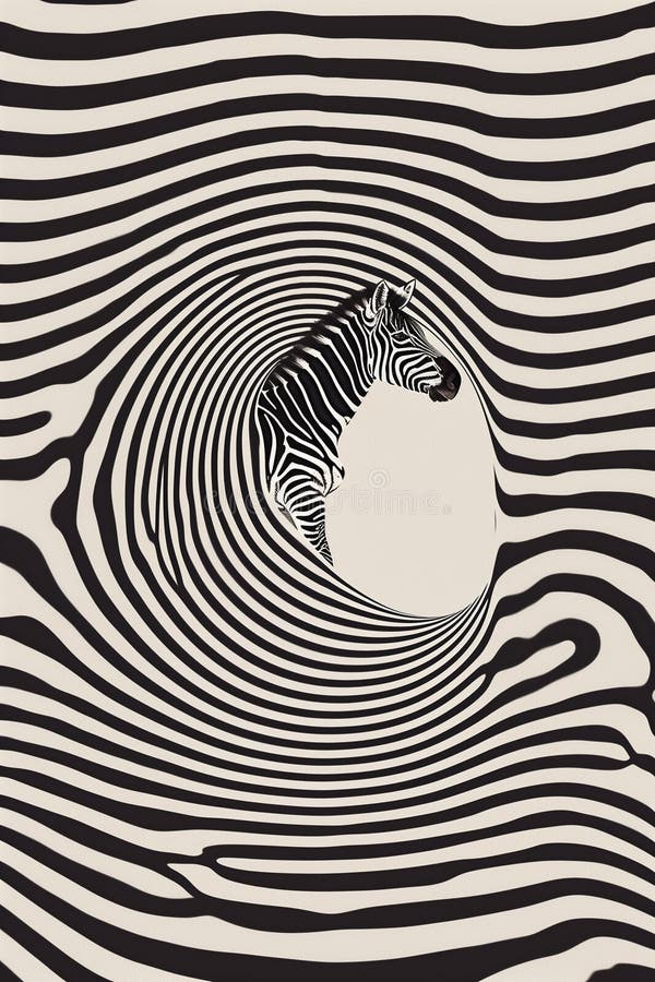 Illustration of a Zebra Walking into an Optical Illusion of Black and ...