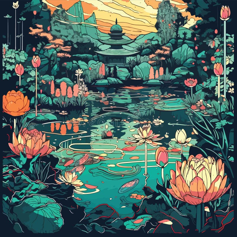 Illustration of the Zen Garden. Concept of Relaxing Stock Illustration ...