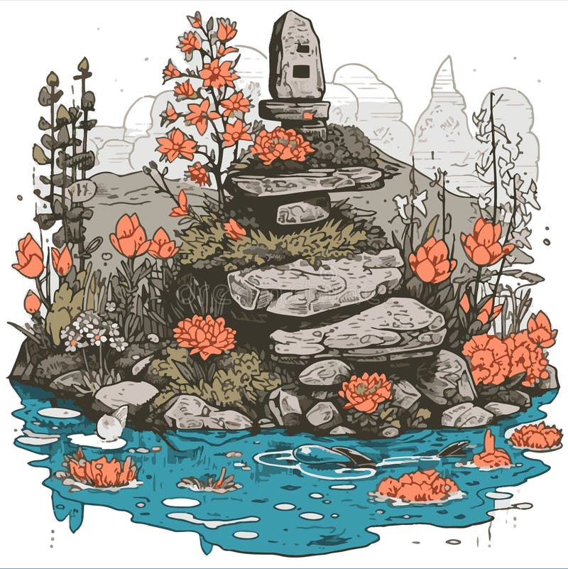 Illustration of the Zen Garden. Concept of Relaxing Stock Illustration ...