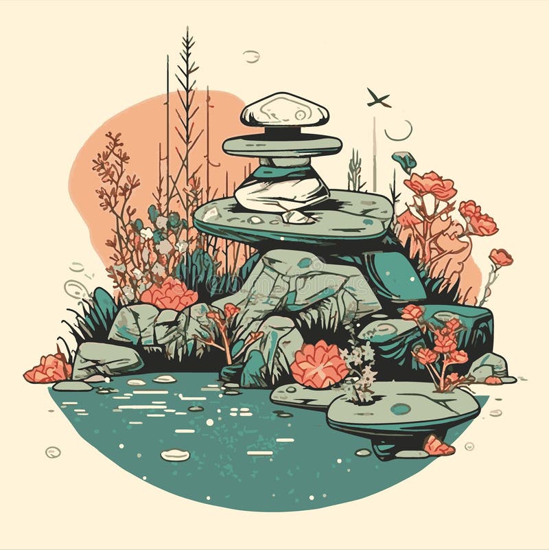 Illustration of the Zen Garden. Concept of Relaxing Stock Illustration ...