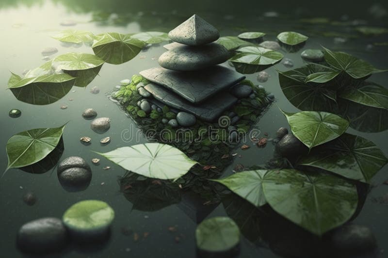 Illustration, Zen Stone Pyramid, Water Surface Screen, Ai Generative ...