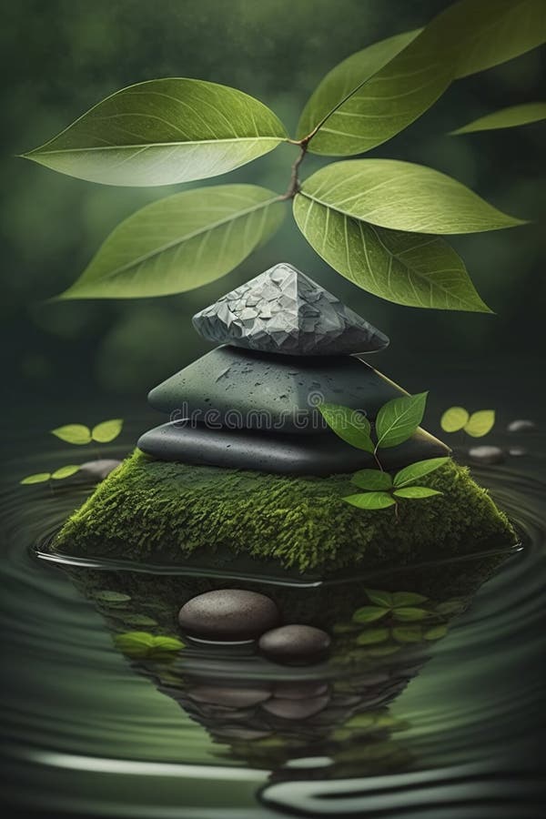 Illustration, Zen Stone Pyramid, Water Surface Screen, Ai Generative ...