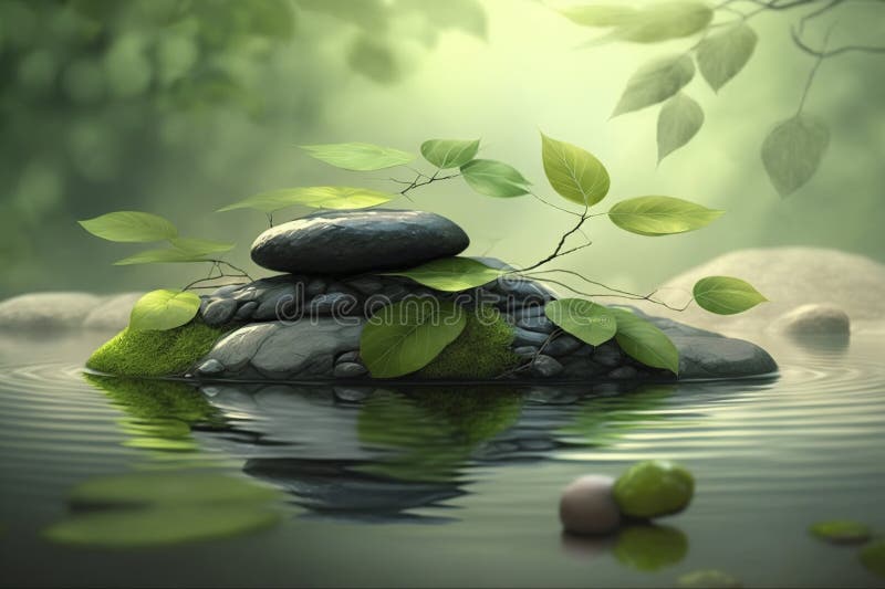 Illustration, Zen Stone Pyramid, Water Surface Screen, Ai Generative ...