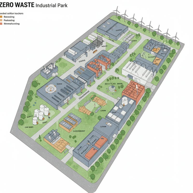 Illustration of a "Zero Waste Industrial Park" Layout, Featuring ...