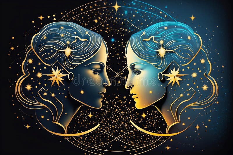 Illustration of Zodiac Sign Gemini on Space Background Stock ...