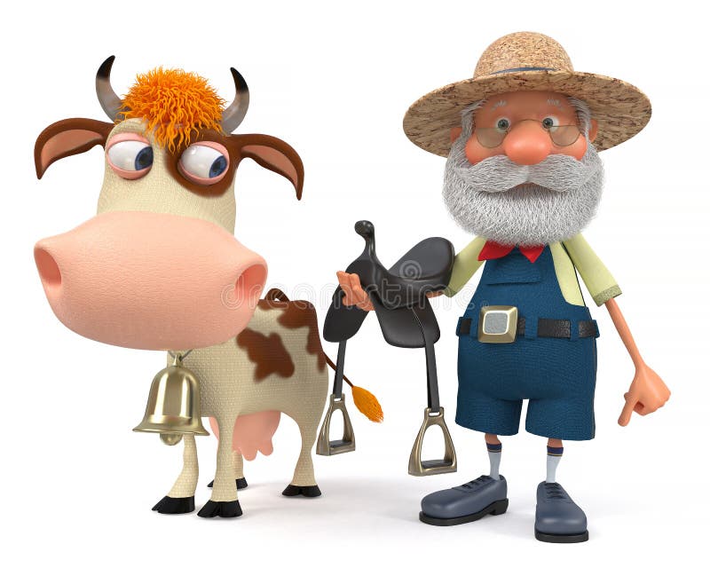 Illustration 3d Bonden Med En Ko Stock Illustrationer - Illustration av ...