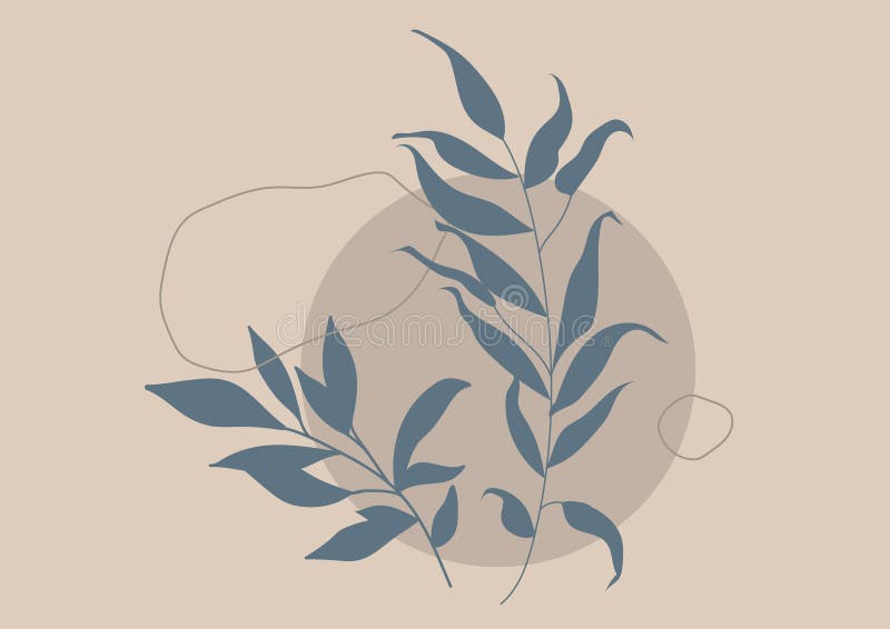 Elegant Branch with Leaves on Abstract Shapes and Lines. Abstract ...