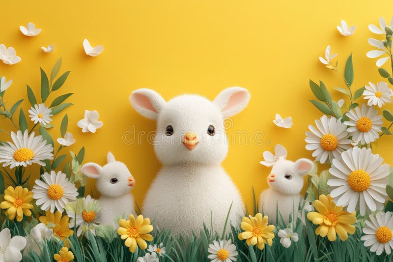 Illustrations of Baby Animals, Such As Chicks and Lambs, Symbolizing ...