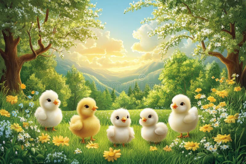 Illustrations of Baby Animals, Such As Chicks and Lambs, Symbolizing ...