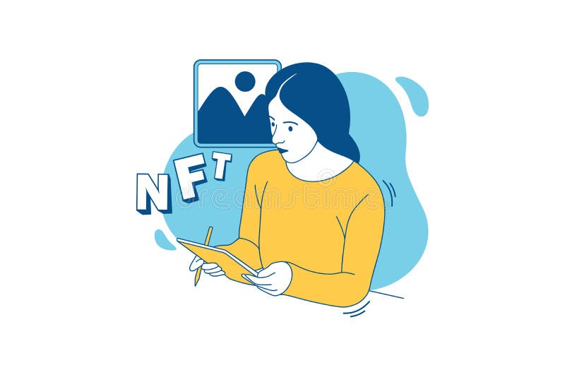 Illustrations of Beautiful NFT Creator Drawing NFT Art with a Tablet ...