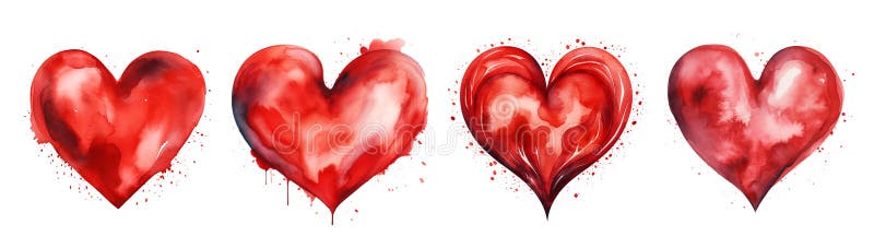 Illustrations of Brush Painted Red Colored Heart Banners. Generative AI ...