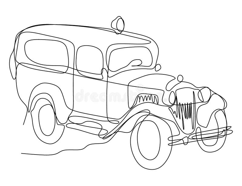 Continuous One-line Drawing. Old Classic Car on White Background Stock ...