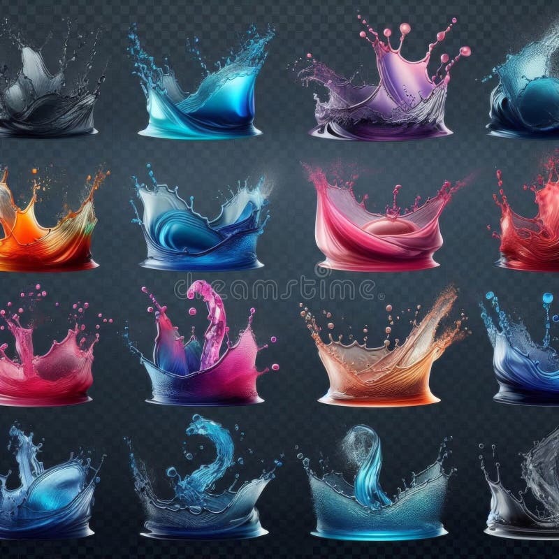 Colorful Splashes of Water Droplets, with Different Variations Stock ...