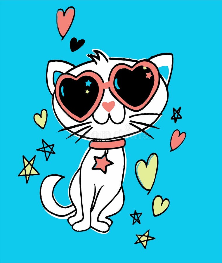 Cute Cat Print Vector Art Design Stock Vector - Illustration of llittle ...