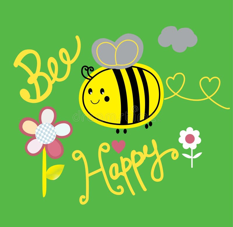 Cute Hey Bee Happy Print Vector Stock Vector - Illustration of poster ...