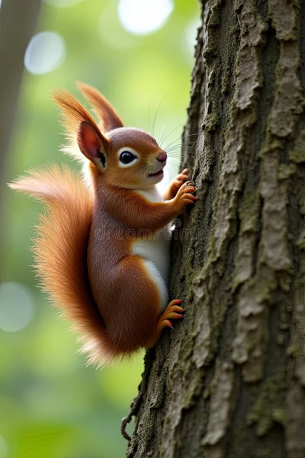 Illustrations Cute Squirrel Climbing on a Tree.created with the Help of ...