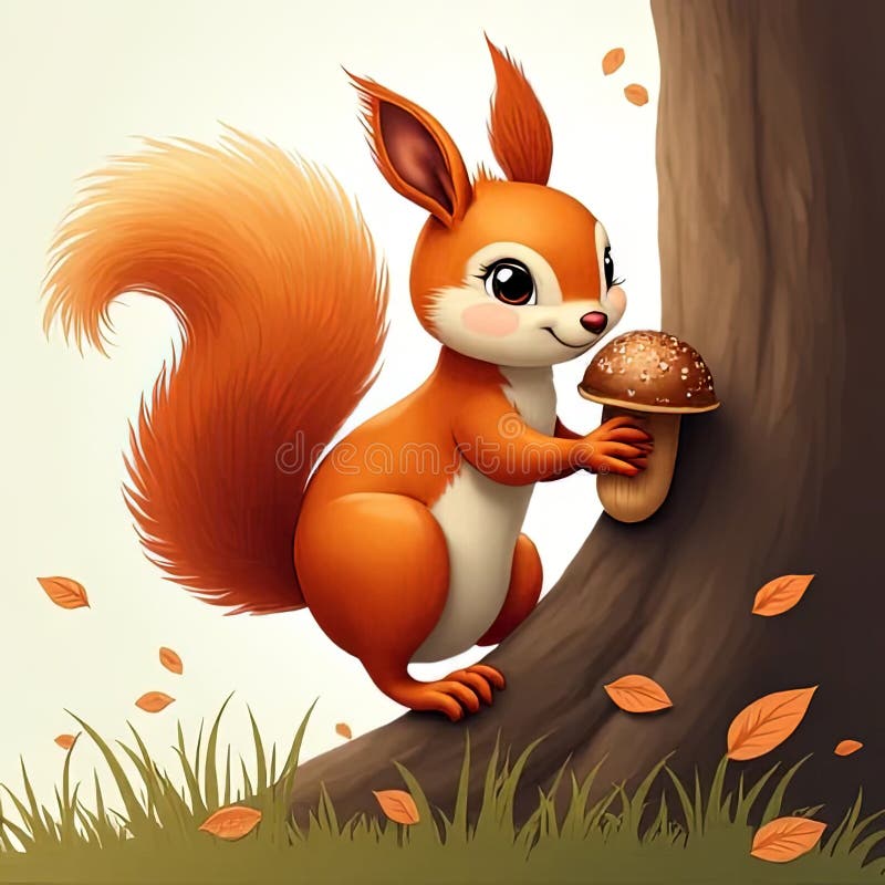 Illustrations Cute Squirrel Climbing on a Tree.created with the Help of ...