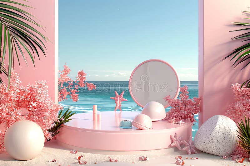 3D Render Minimal Summer Background with an Empty Stock Illustration ...