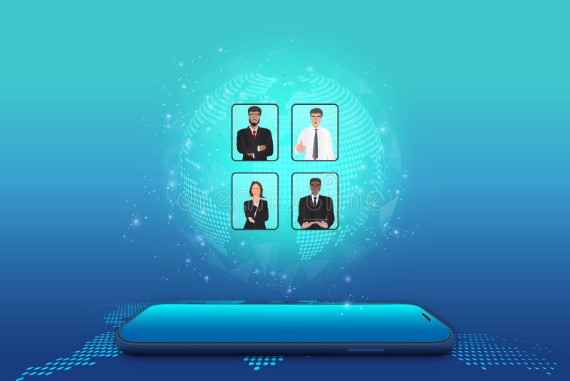 Illustrations Design Concept Video Conference by Mobile. Online Meeting ...