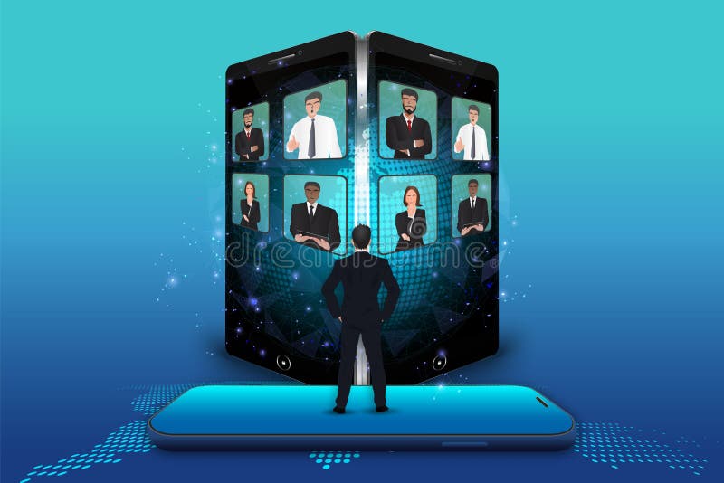 Illustrations Design Concept Video Conference by Mobile. Online Meeting ...