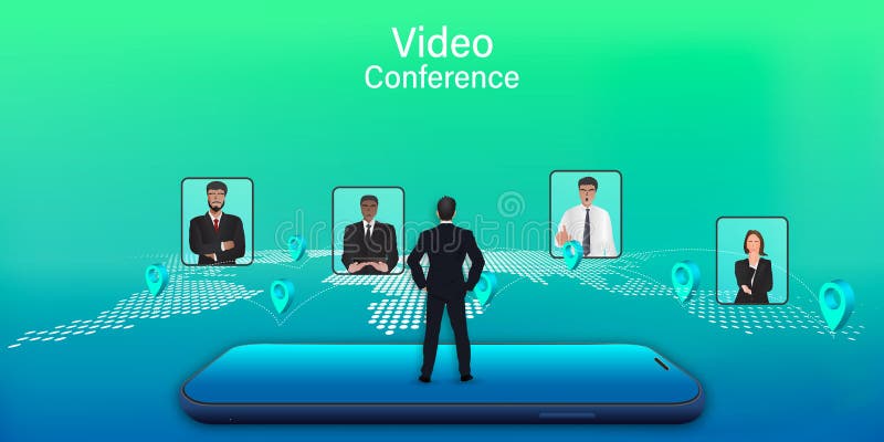 Illustrations Design Concept Video Conference by Mobile. Online Meeting ...