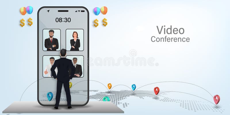 Illustrations Design Concept Video Conference by Mobile. Online Meeting ...