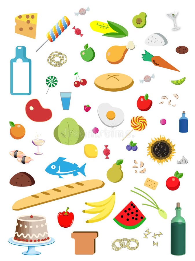Illustrations and Food List with Calorie Chart on Background ...