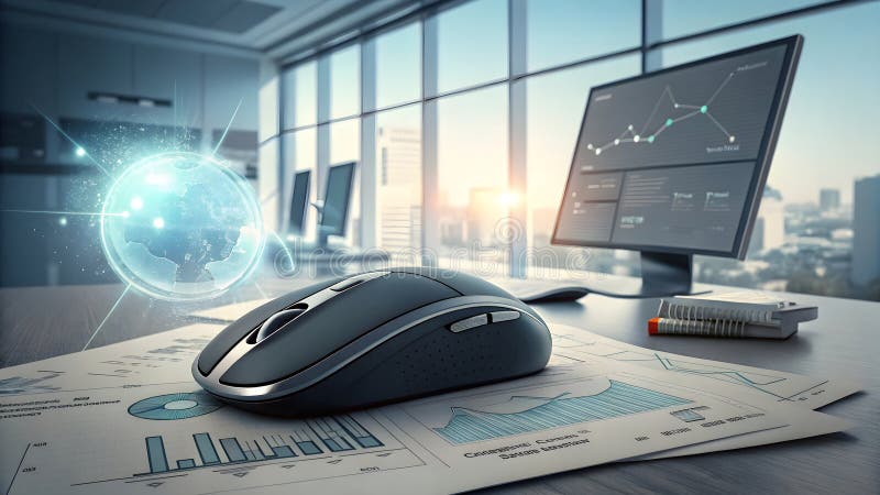 Illustrations Digital Mouse Computer with Business Background Stock ...