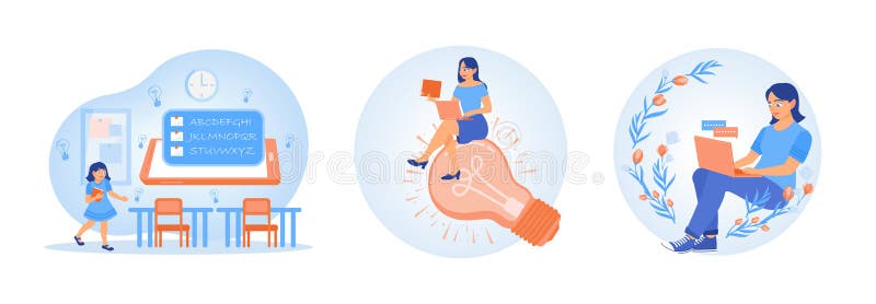 Illustrations of Education and Creativity Concepts Depicting Learning ...